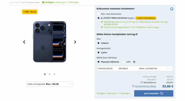 Top-Deal: Unlimited-Tarif zum iPhone 17 Pro beinahe geschenkt!